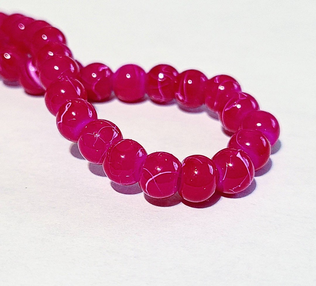 Glass Beads, Bright Pink Drawbench Beads With Light Pink Drizzle, 6mm ...