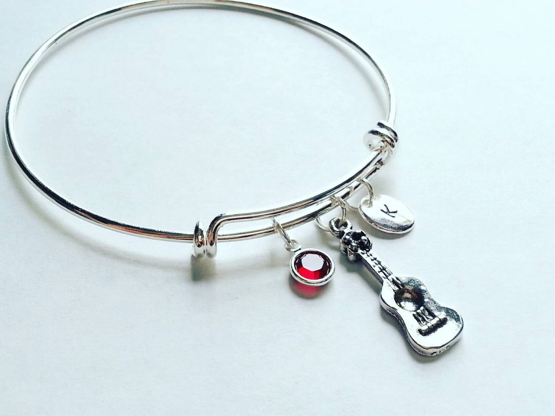 Personalized Silver Guitar Bracelet, Genuine Swarovski Birthstone ...