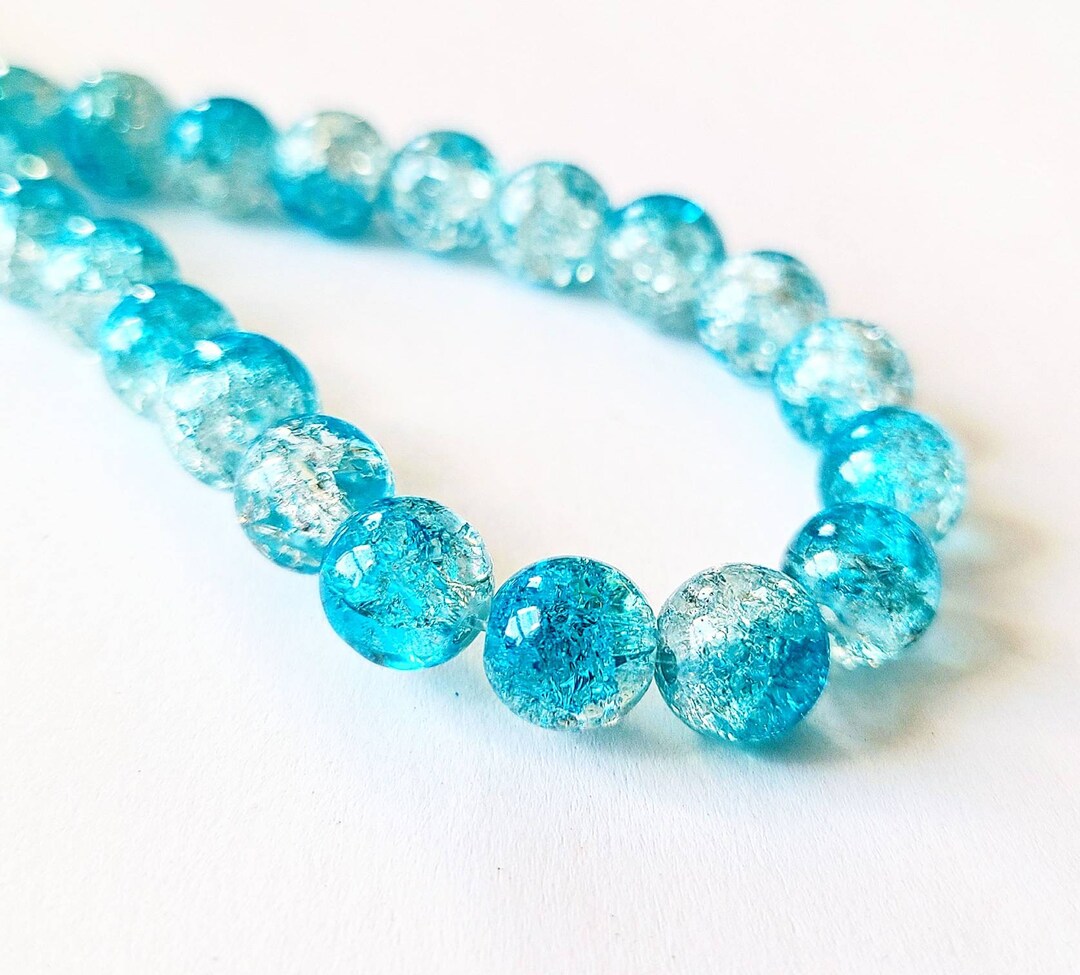 Glass Crackle Beads, 6mm Crackle Beads, Two Tone Sky Blue and Clear ...