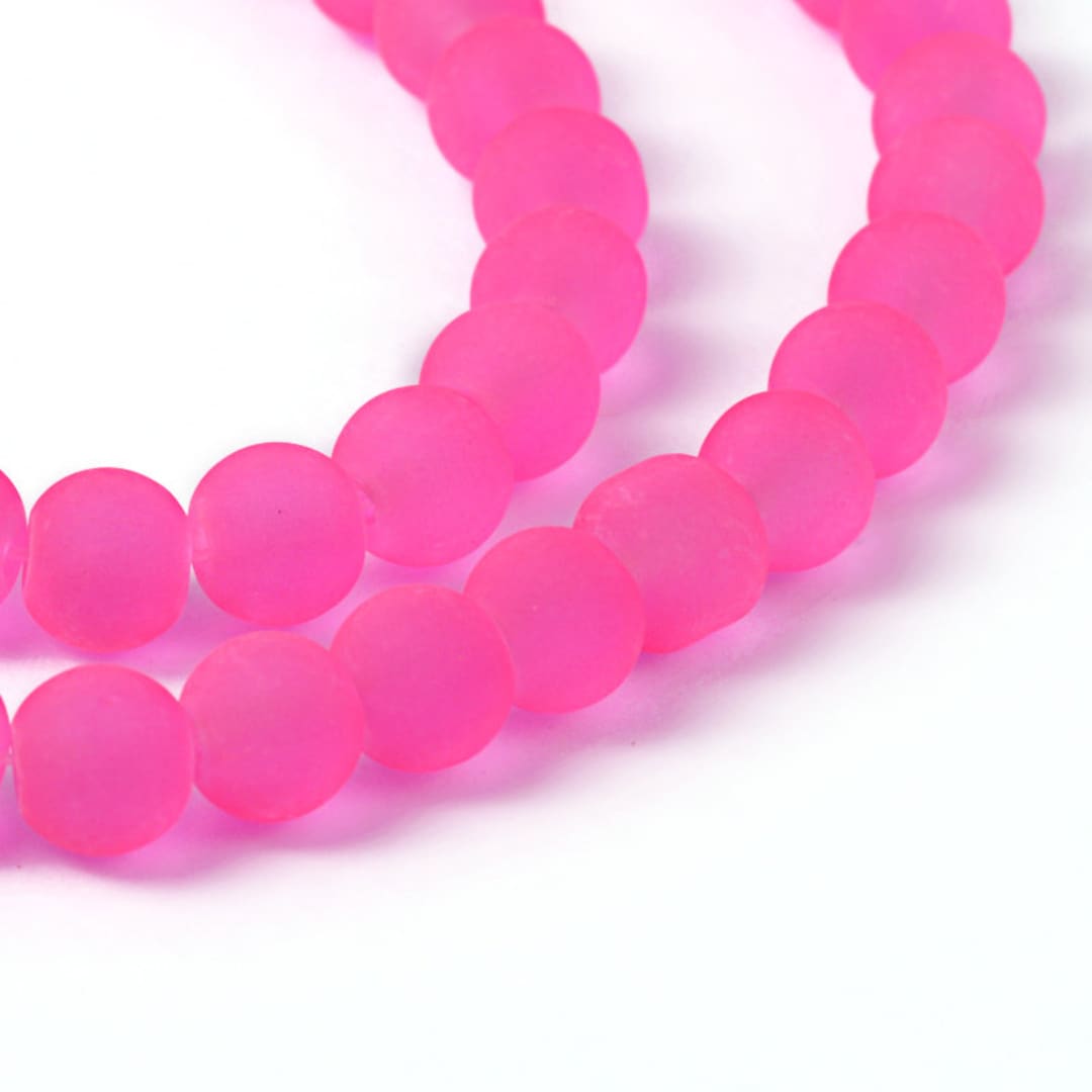Frosted Beads, 8mm Glass, Deep Pink Frosted Beads, Sea Glass Finish ...