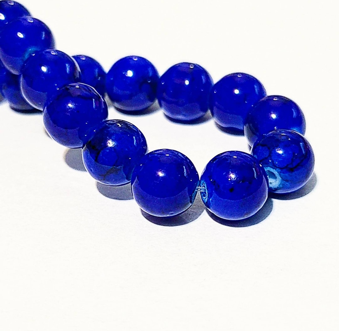 Glass Beads, Bright Blue and Black Beads, Dodger Blue, 8mm Mottled ...