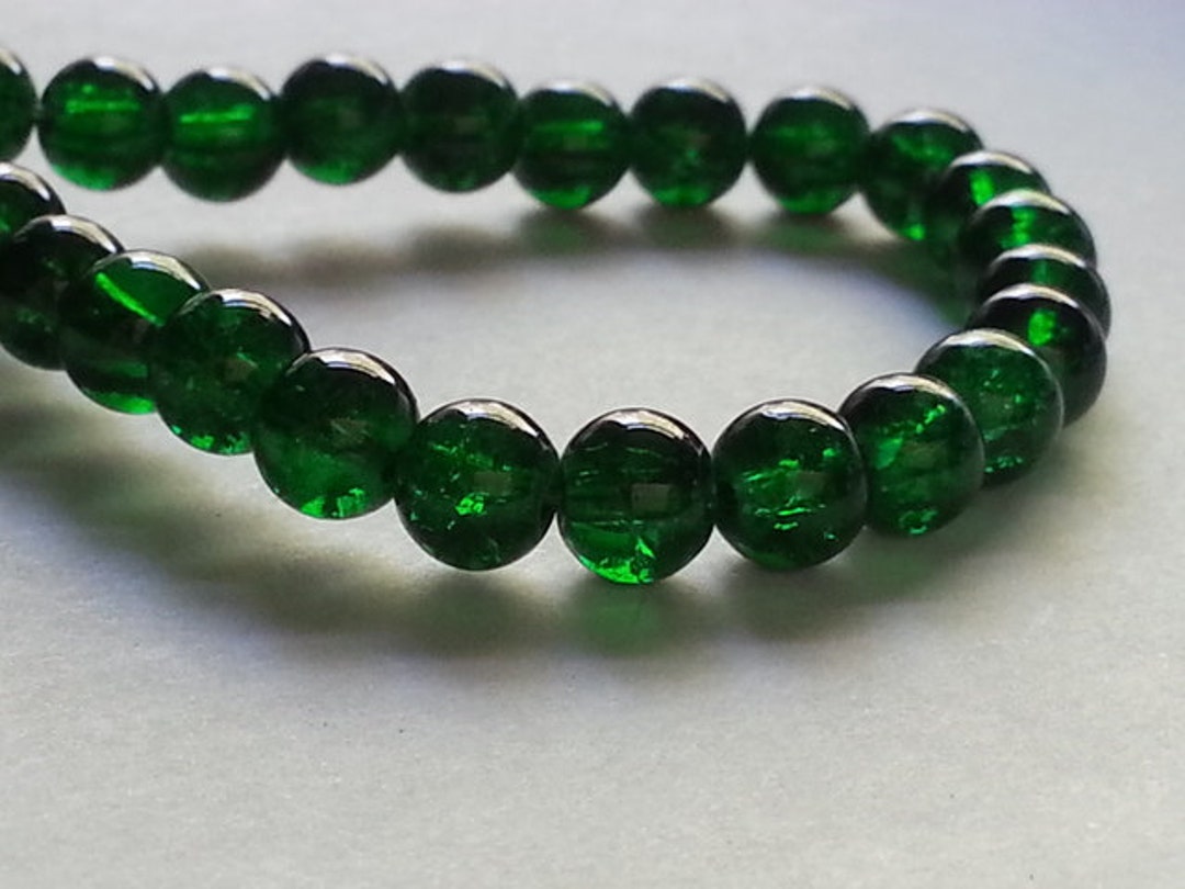 Green Crackle Beads, 6mm Glass Crackle, Dark Green, Deep Emerald Green ...
