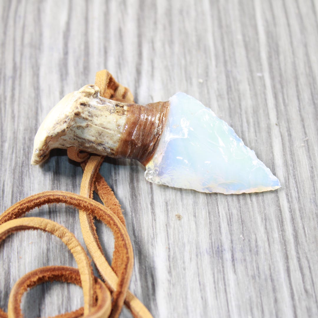 Antler Crown Handle Opalite Blade Knife Necklace #625d Mountain Man ...