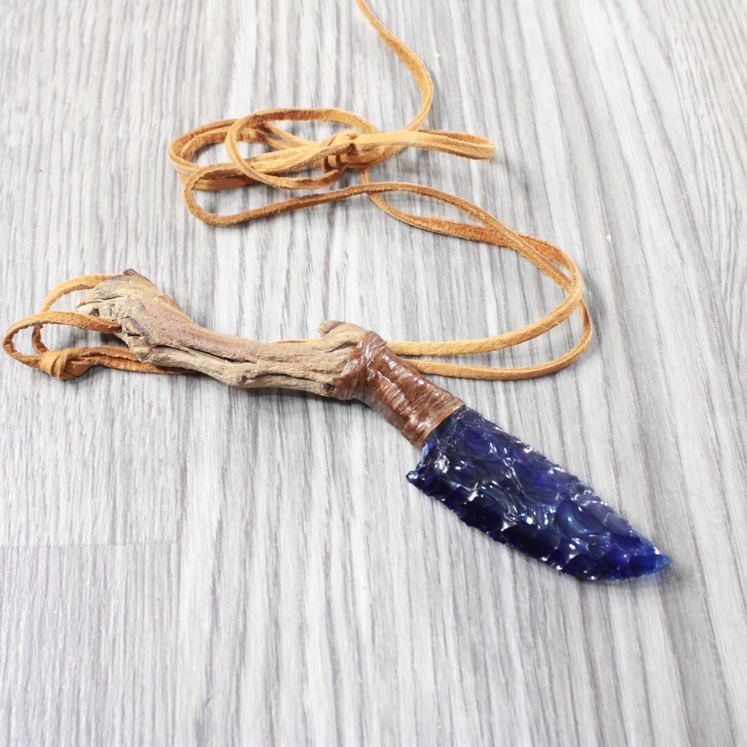 Grapevine Wood Handle Glass Blade Knife Necklace #5453 Mountain Man ...