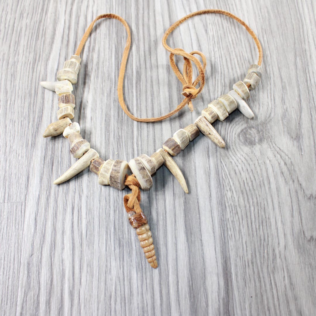 Rattlesnake Rattle Plus Antler Beads Necklace 4152 Mountain Man ...