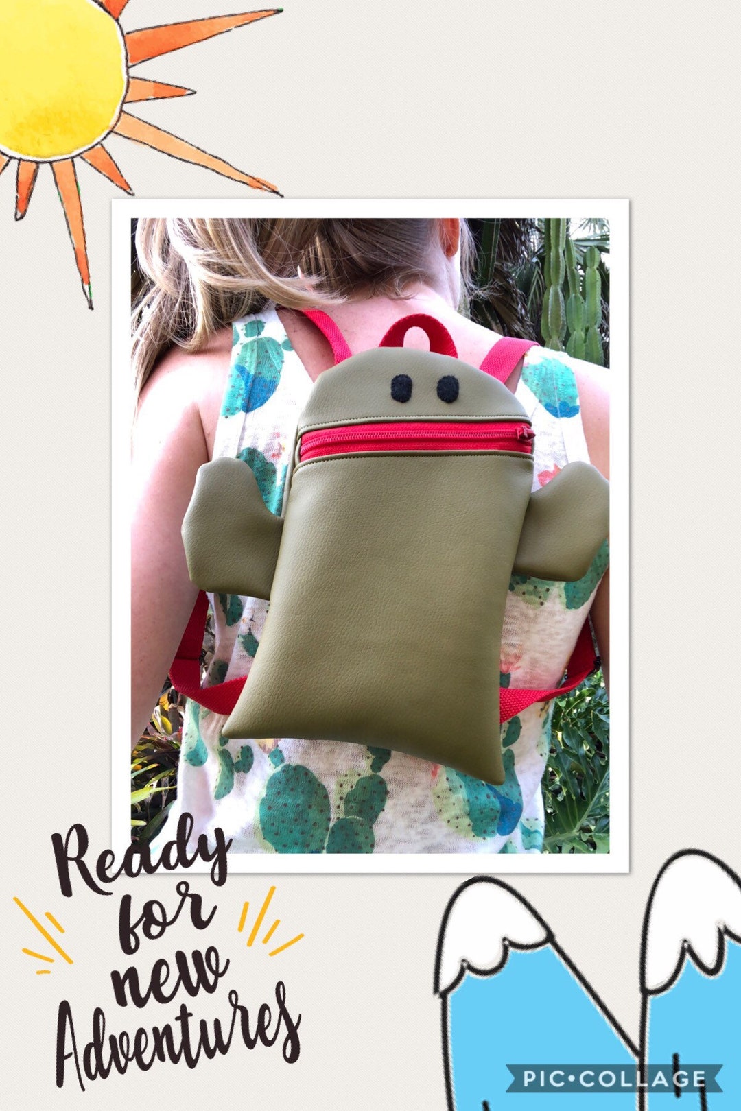 Vegan Leather Backpack Cactus, Pleather Fashion Backpack, Unique Bag ...