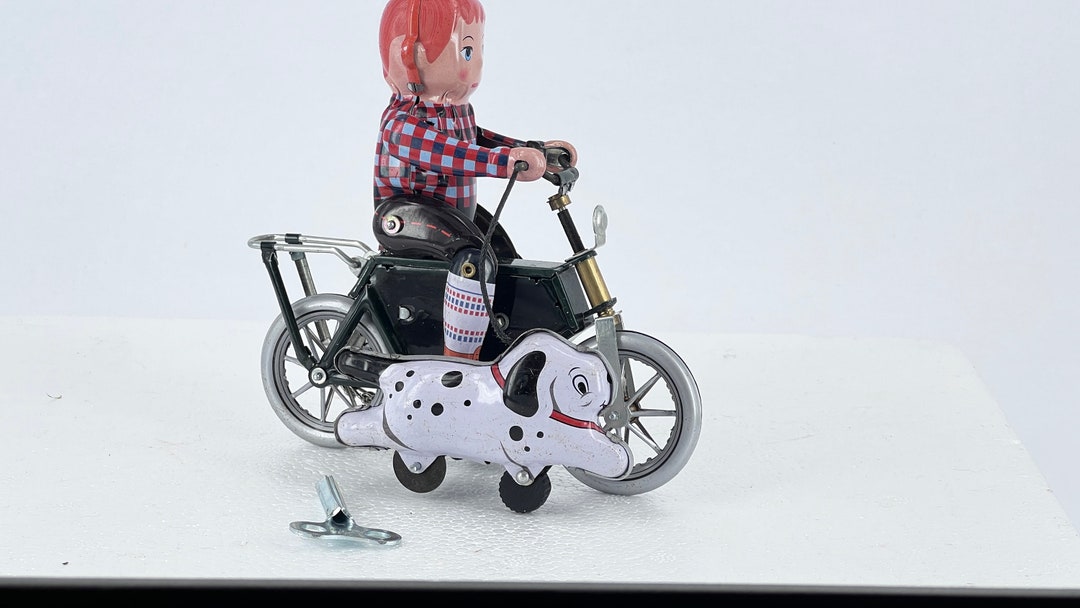 Boy on Bike With Dog Clockwork Tin Toy Lithographed - Etsy