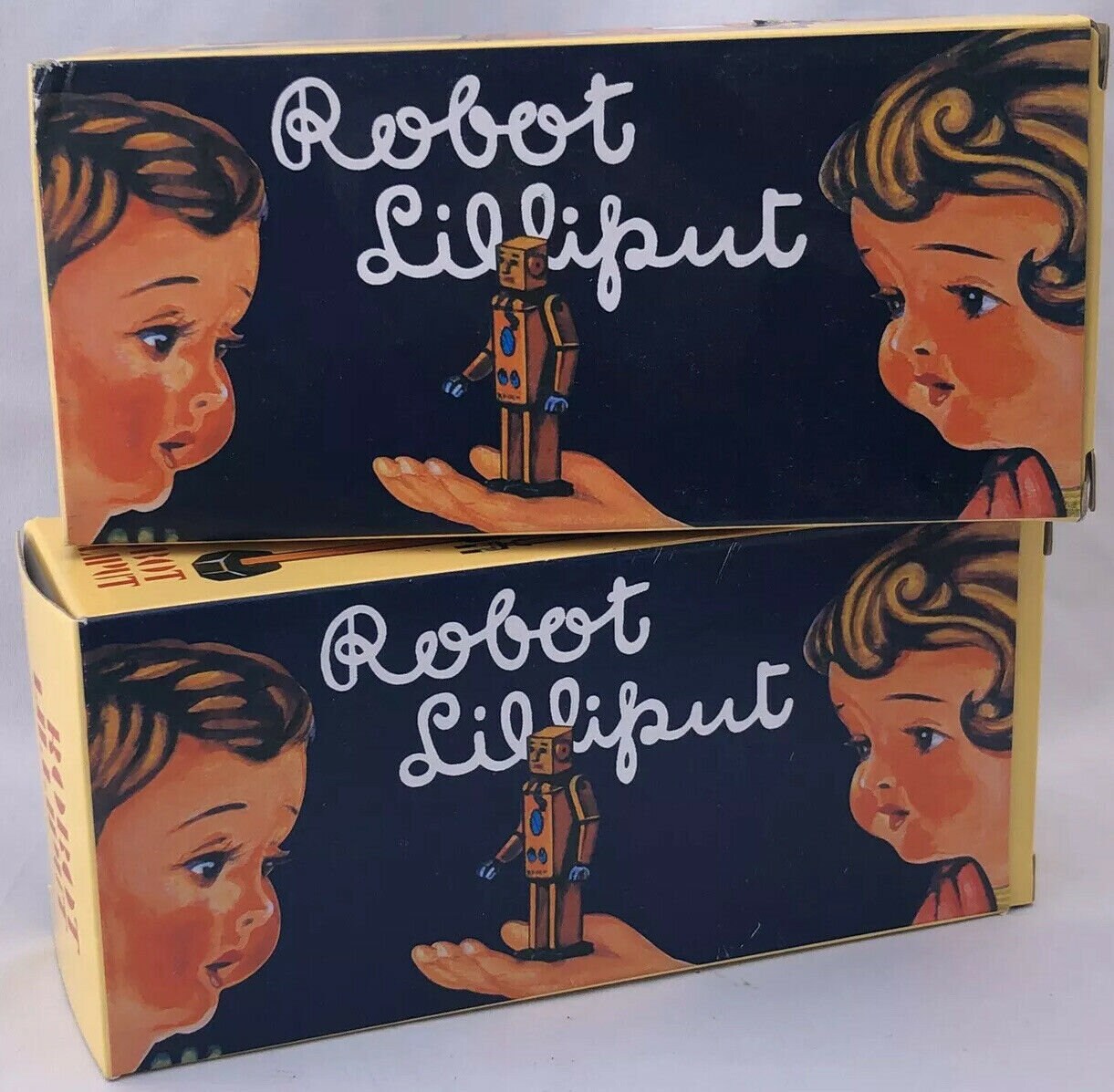 2 Classic Tin Toy Robots Lilliput Yellow and Blue Wind-up - Etsy