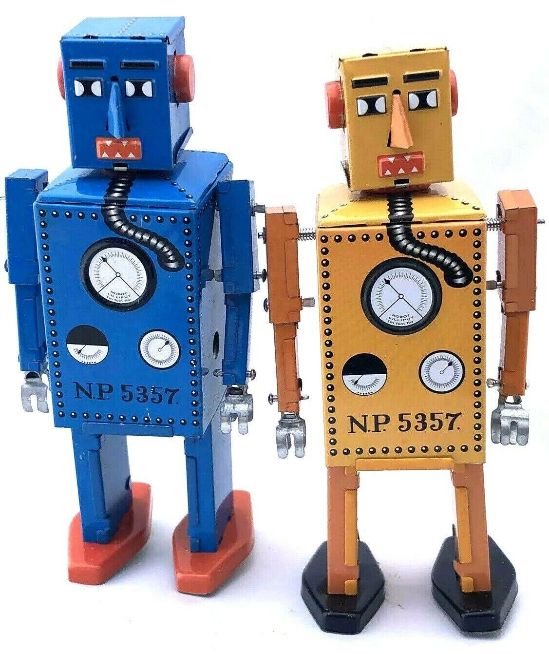 2 Classic Tin Toy Robots Lilliput Yellow and Blue Wind-up - Etsy