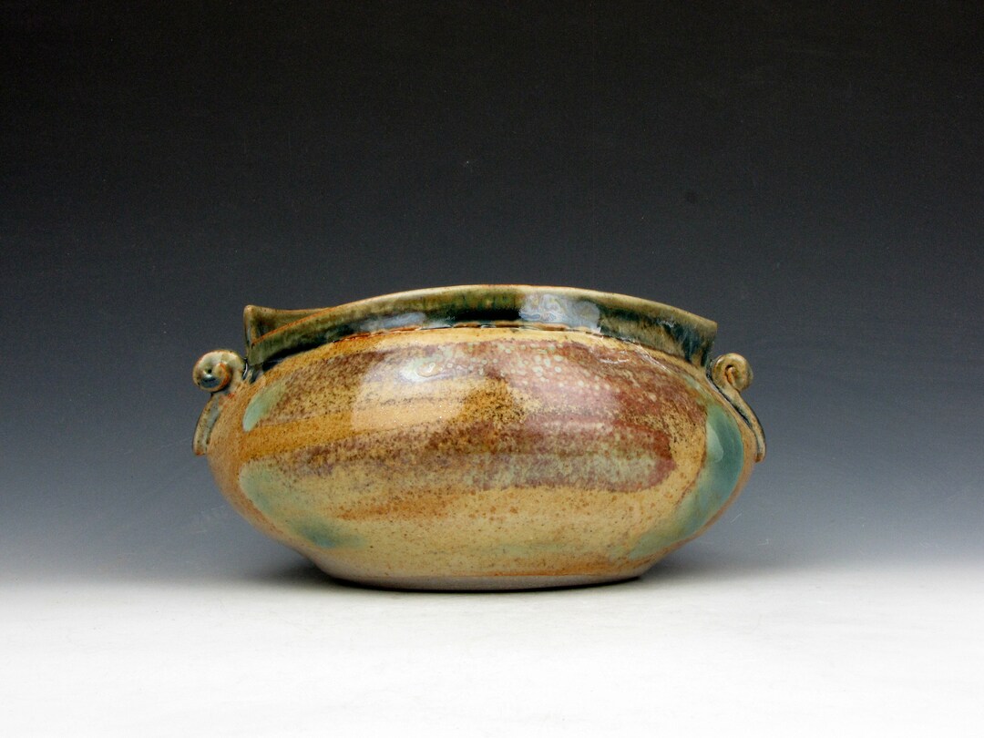 Darted Pot With Spiral and Handles - Shino - Stoneware - Vase - 3.5" X ...