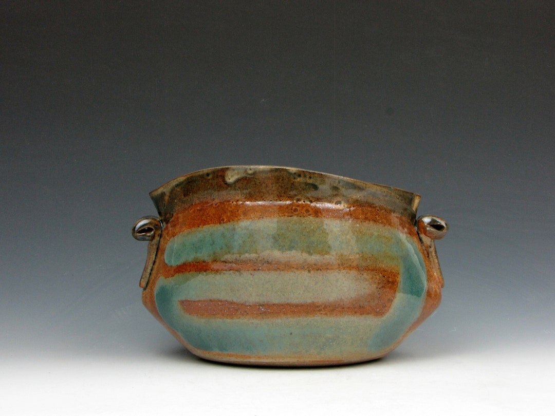 Darted Pot With Spiral and Handles Shino Stoneware Vase 4 X 6.5 X 4.5 ...