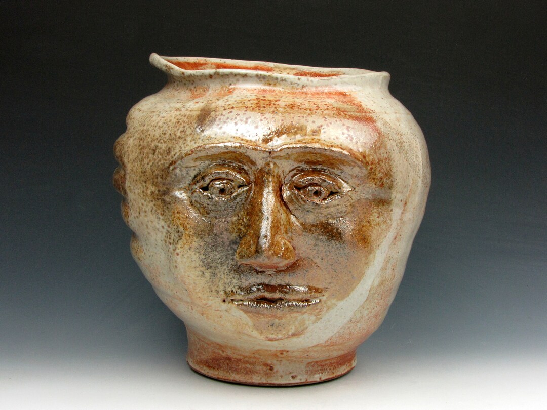 Face Jug vern Vase Face Pot Gold Luster Shino Stoneware 8 X 7 X 8 ...