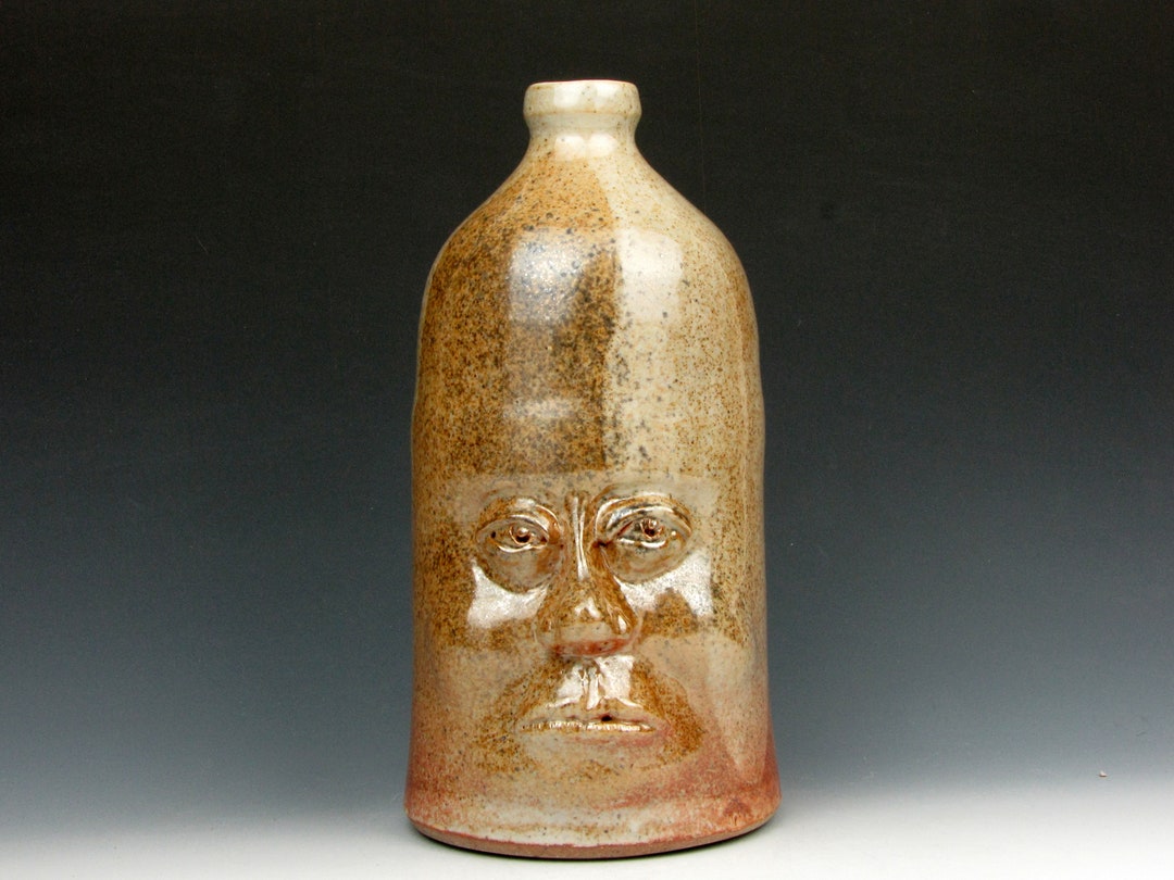 Face Jug "ron" - Vase - Gold Luster Shino - Stoneware - 9" X 4.5" X 5 ...