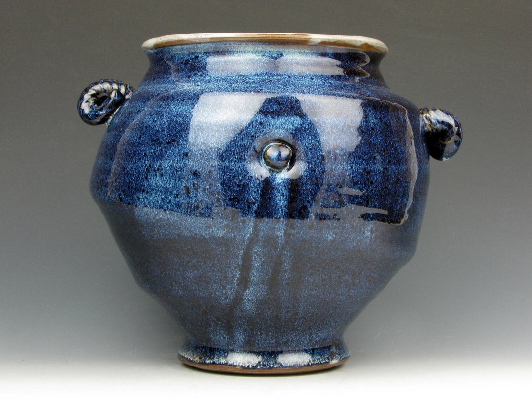 Blue Vessel - Vase - Bright Blue - Handles - 7" X 8.5" X 7" - Goneaway ...