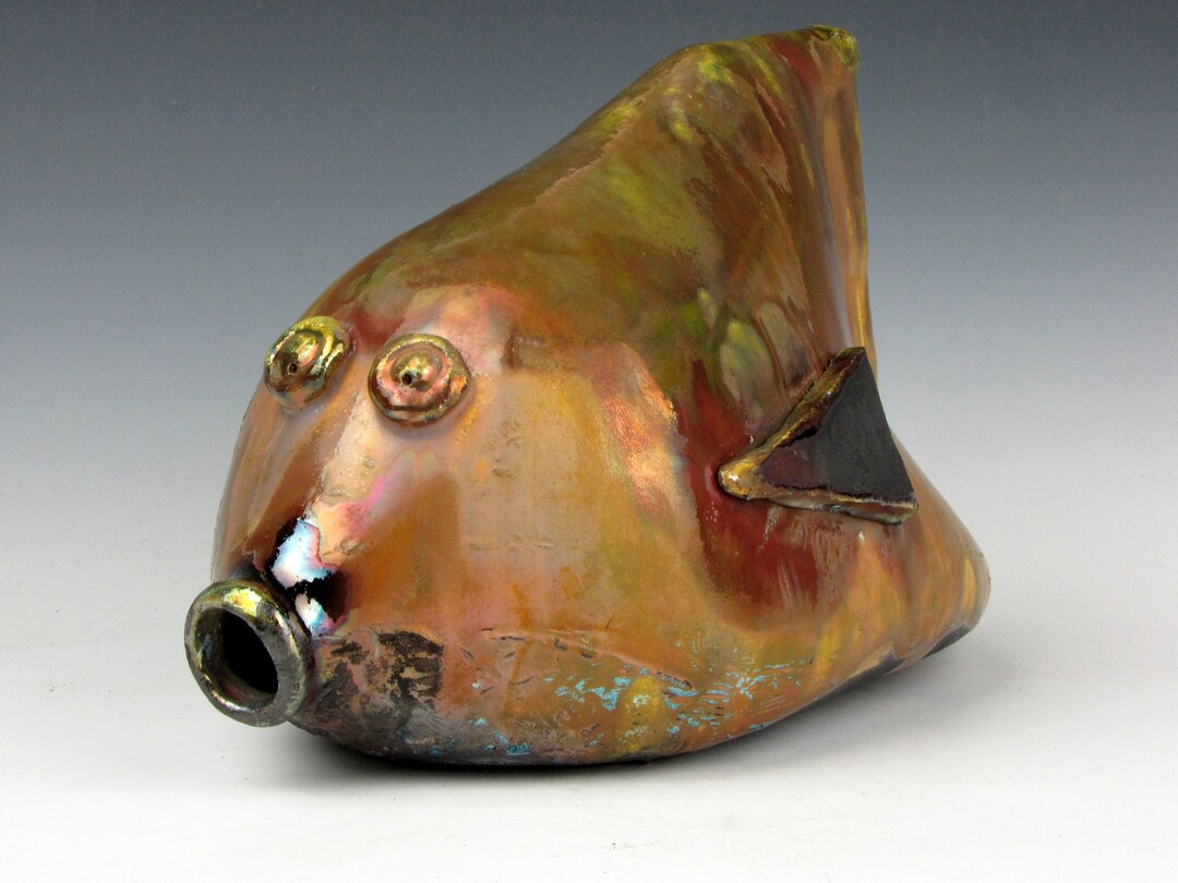 Raku Fish Extra Large Fun Multi-colored Raku 6 X 5 X 8 Goneaway Pottery ...