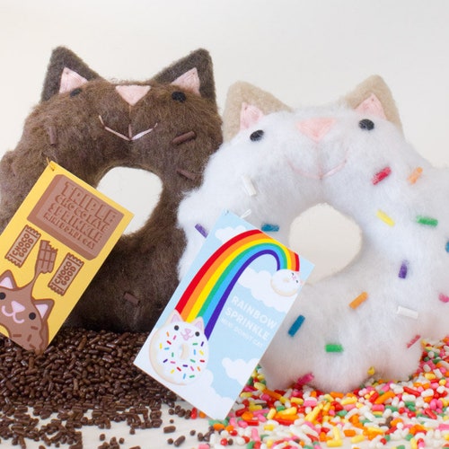Mini Donut Cat Handmade Plush Toy Strawberry Furrrosted - Etsy