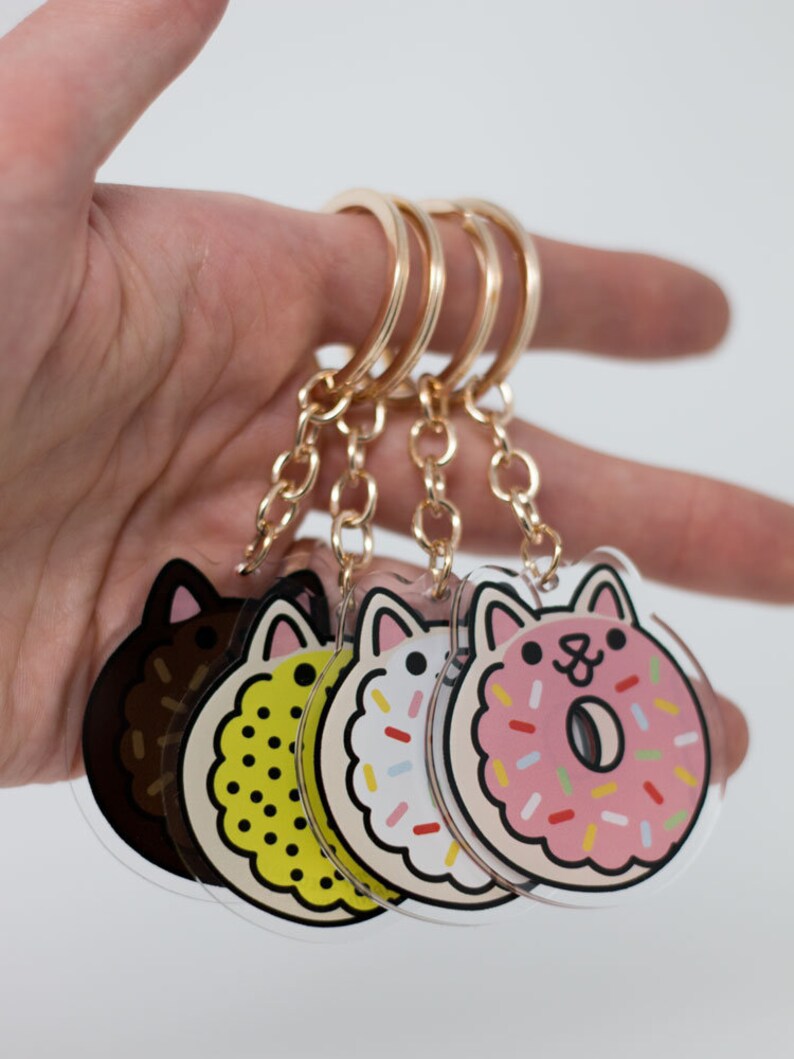 Sprinkle Mini Donut Cat Keychain Rainbow Triple Chocolate | Etsy