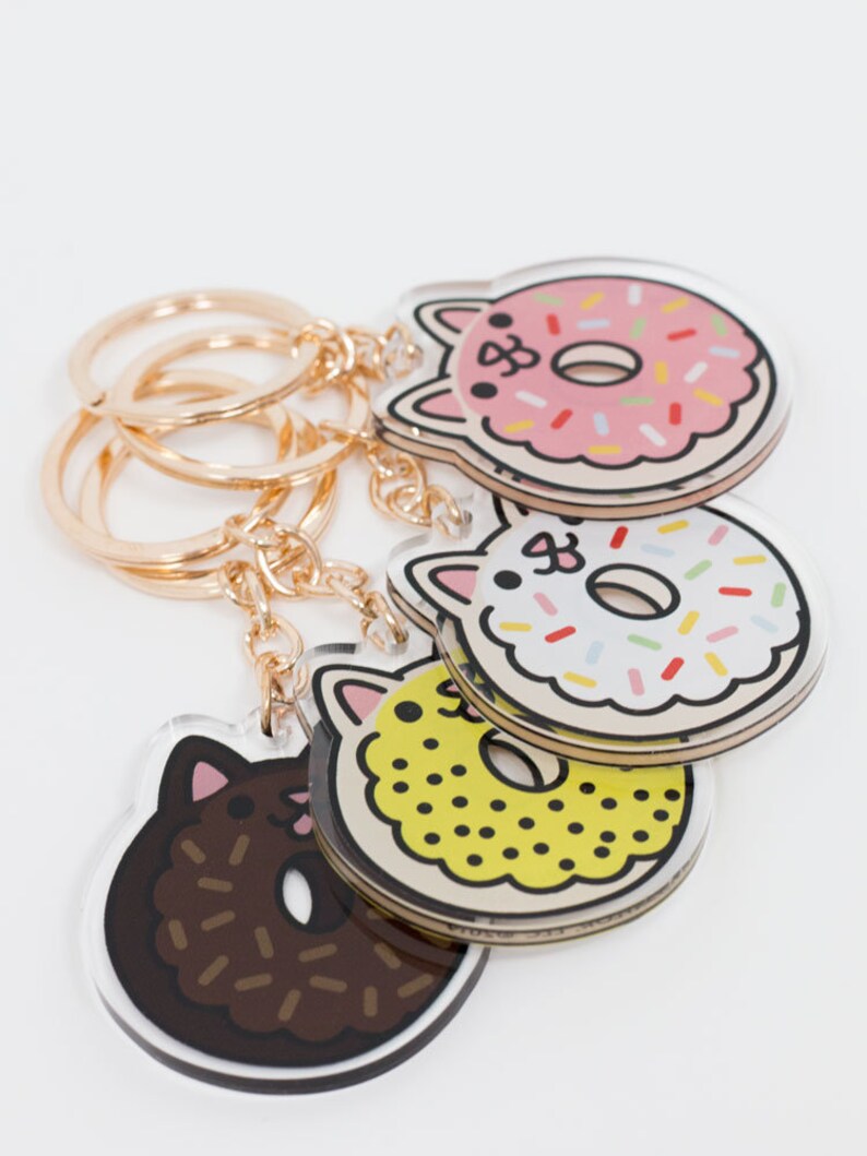 Sprinkle Mini Donut Cat Keychain Rainbow Triple Chocolate | Etsy