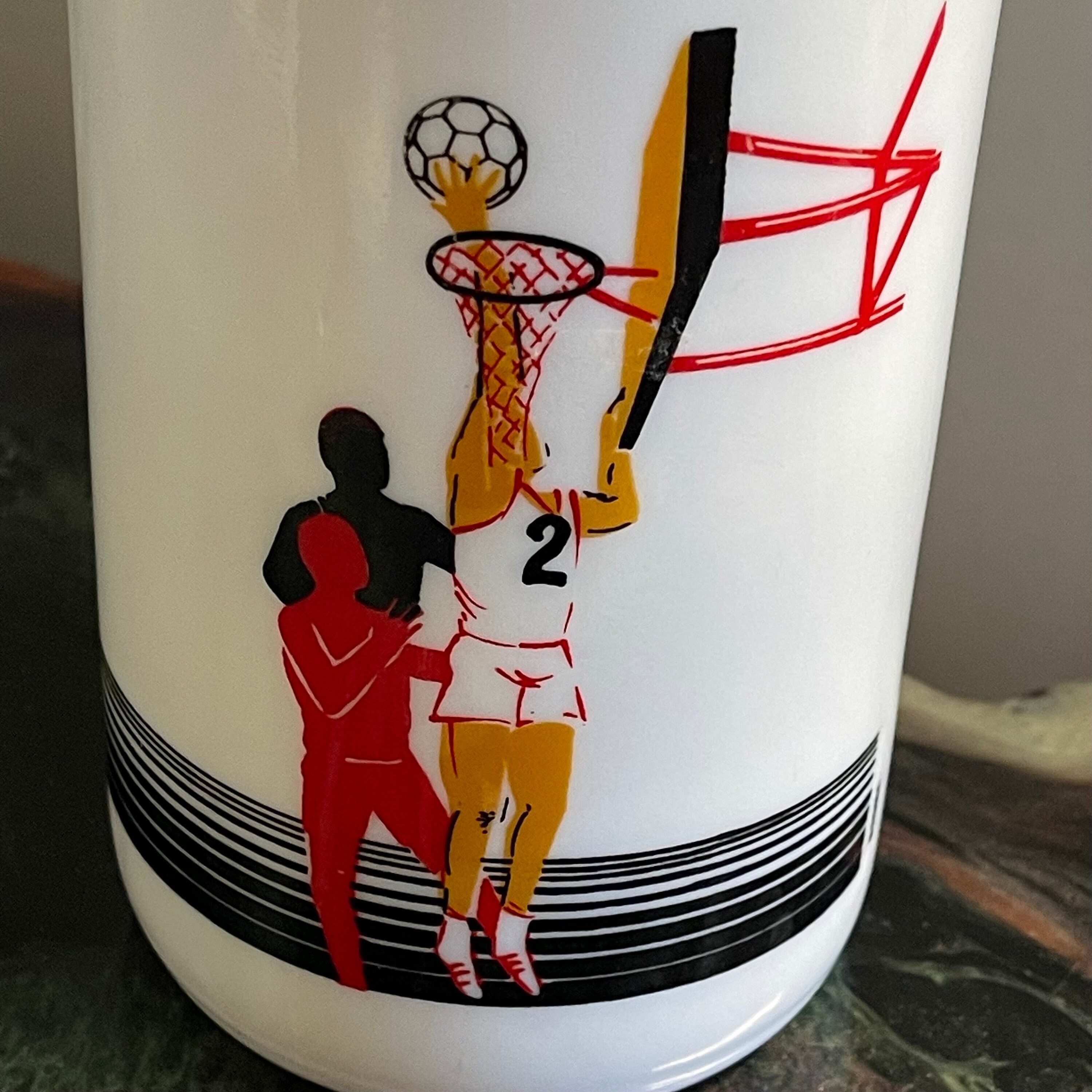 Vintage Egizia Milkglass Milk Bottle Basketball Scene 1970s Retro ...