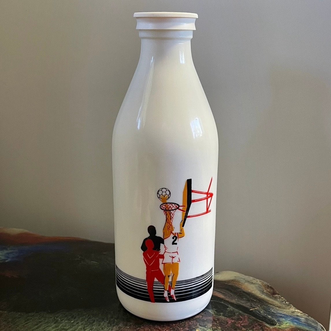 Vintage Egizia Milkglass Milk Bottle Basketball Scene 1970s Retro ...