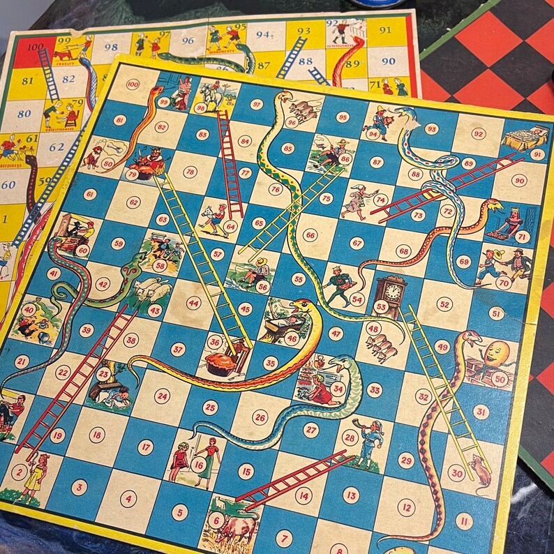 Antique 1950s Board Games Snakes & Ladders Circus Snap Happy Families ...