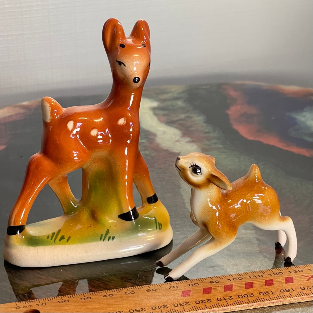 Vintage Anamorphic Porcelain Hand Painted Bambi Deer Figurines X 2 ...