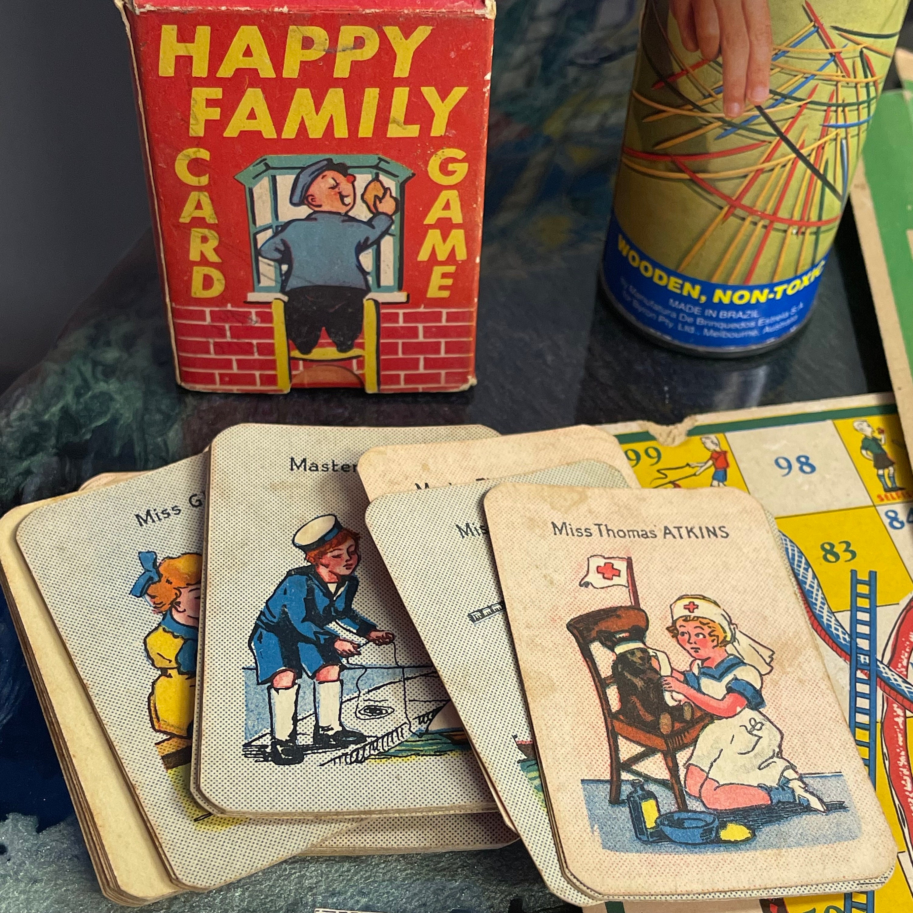 Antique 1950s Board Games Snakes & Ladders Circus Snap Happy Families ...