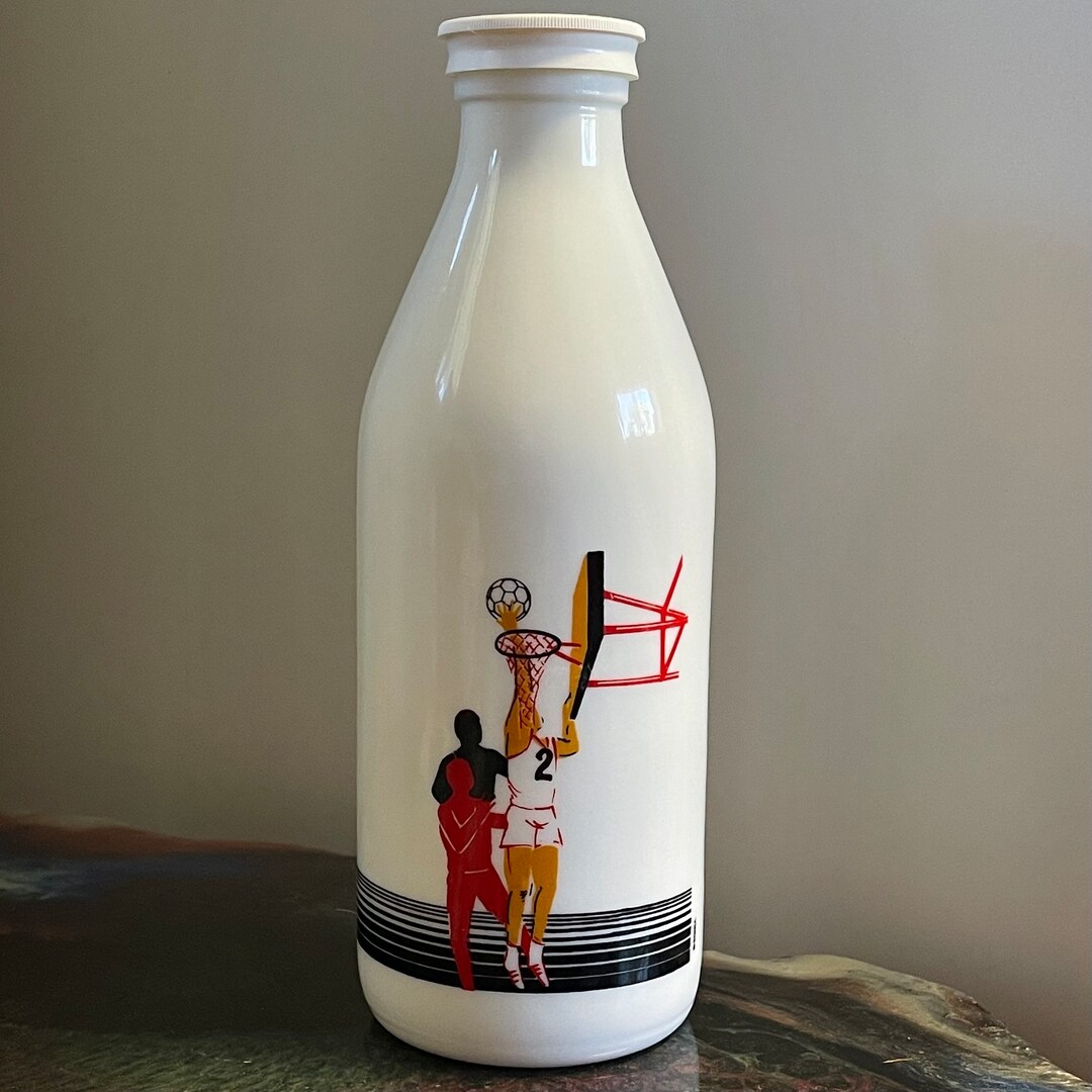 Vintage Egizia Milkglass Milk Bottle Basketball Scene 1970s Retro ...