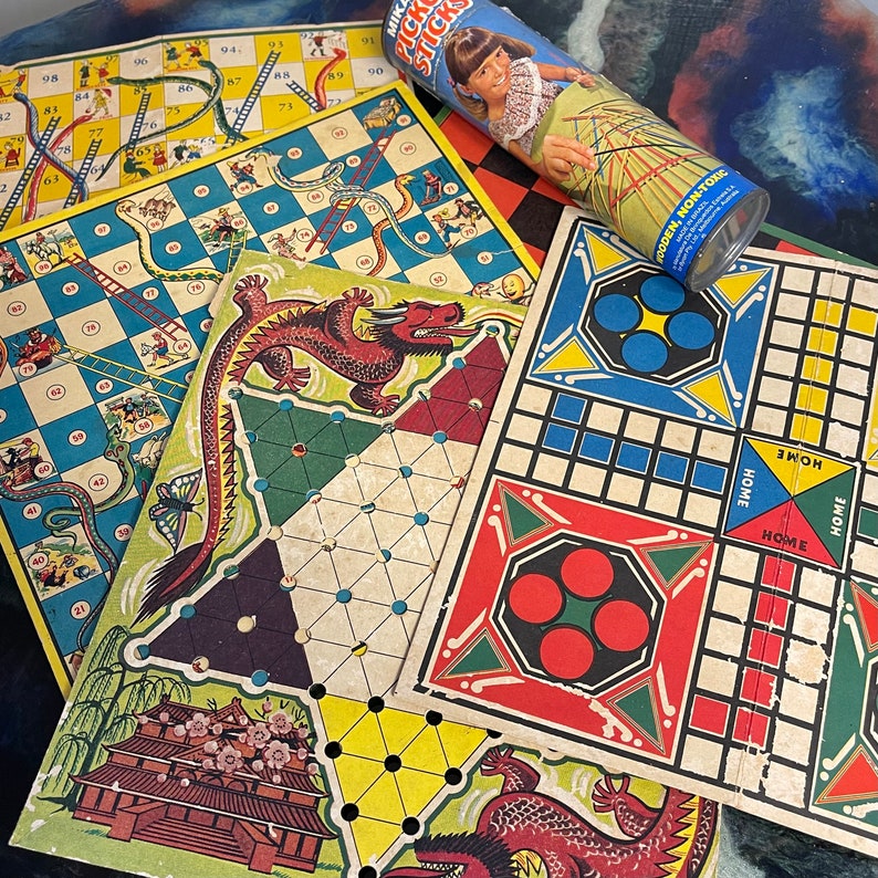 Antique 1950s Board Games Snakes & Ladders Circus Snap Happy Families ...