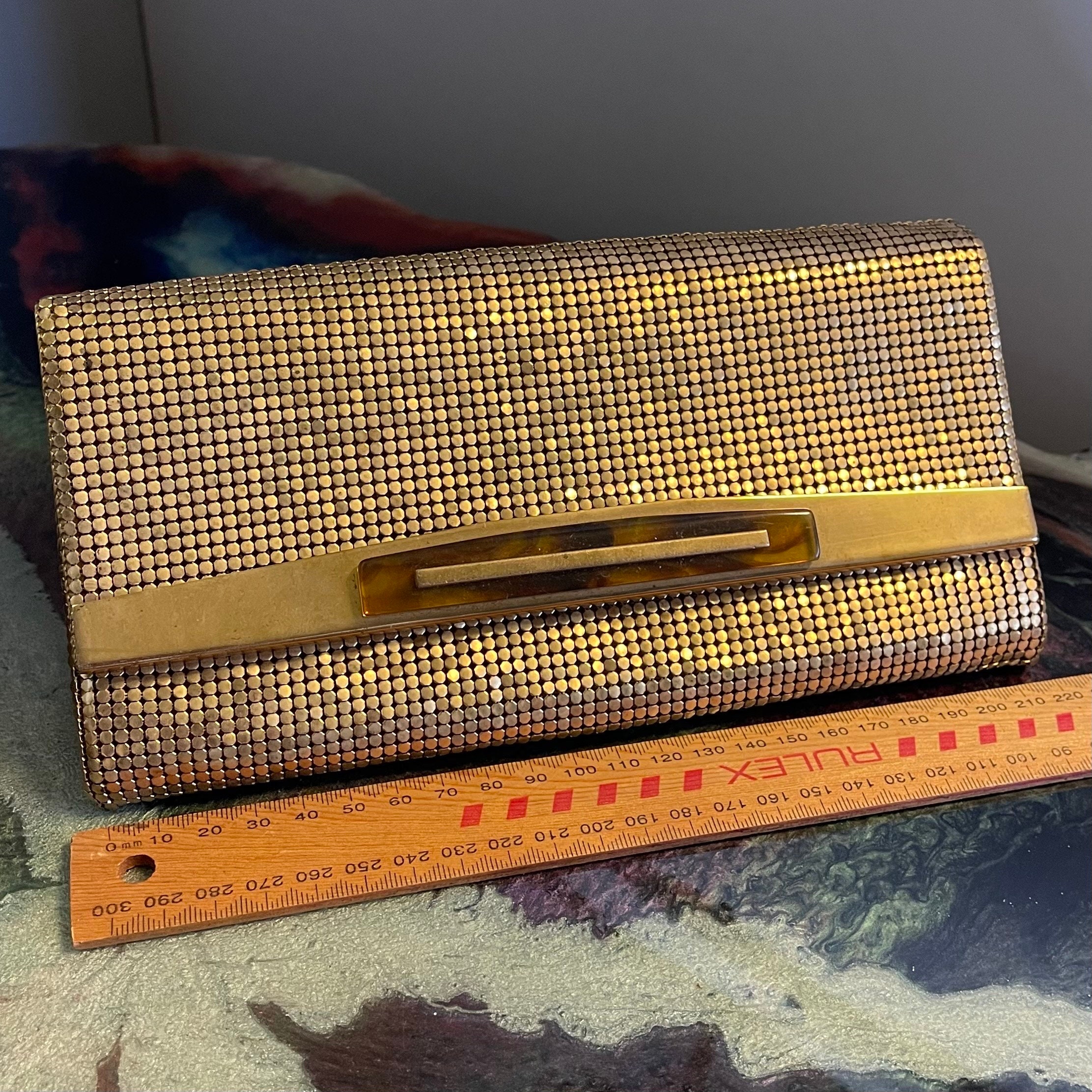 RARE Vintage Antique Oroton Gold Aluminium Mesh & Tortoise Shell Clutch ...