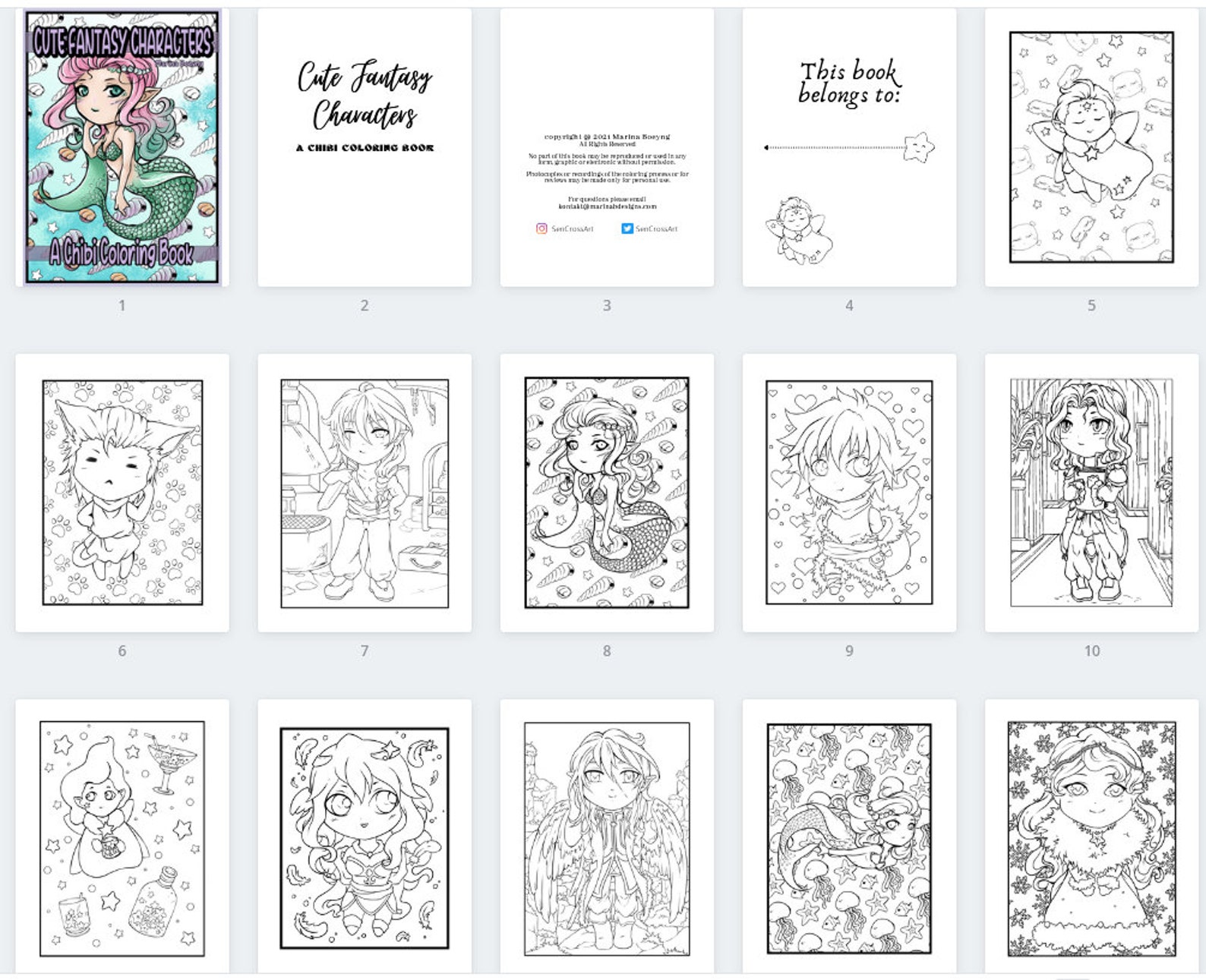 Cute Fantasy Characters - A Chibi Coloring Book. Printable Coloring ...