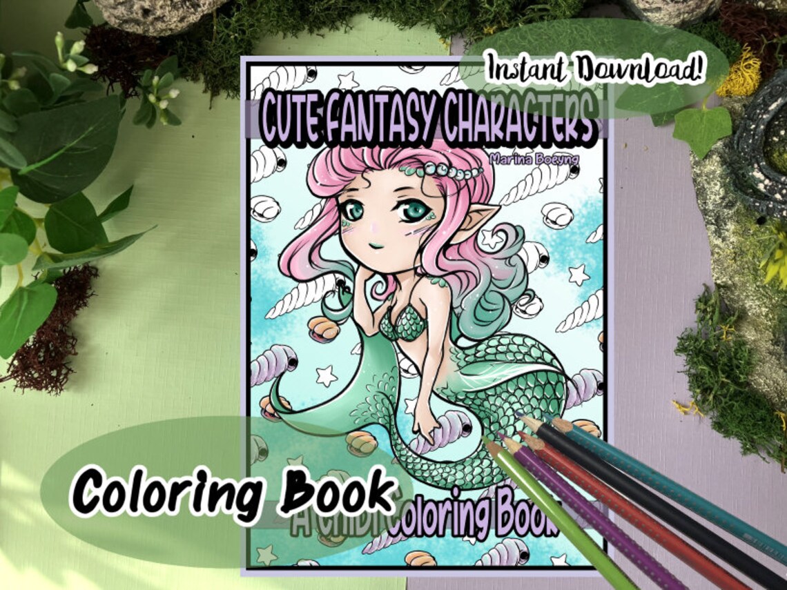 Cute Fantasy Characters - A Chibi Coloring Book. Printable Coloring ...