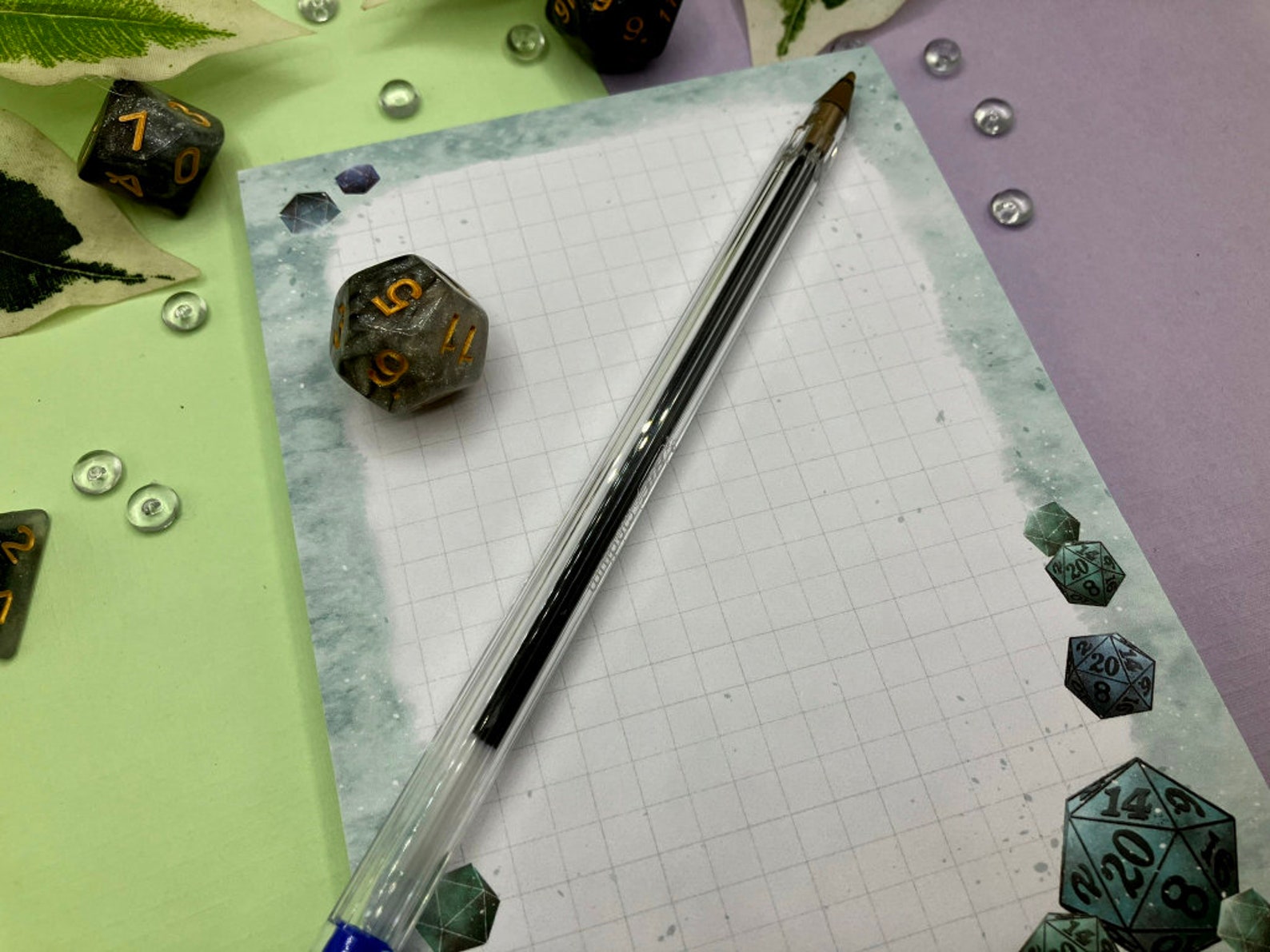 D20 Dice Stationery Bundle, A6 Memo Pad, A6 Notebook, Bookmark, Sticker ...