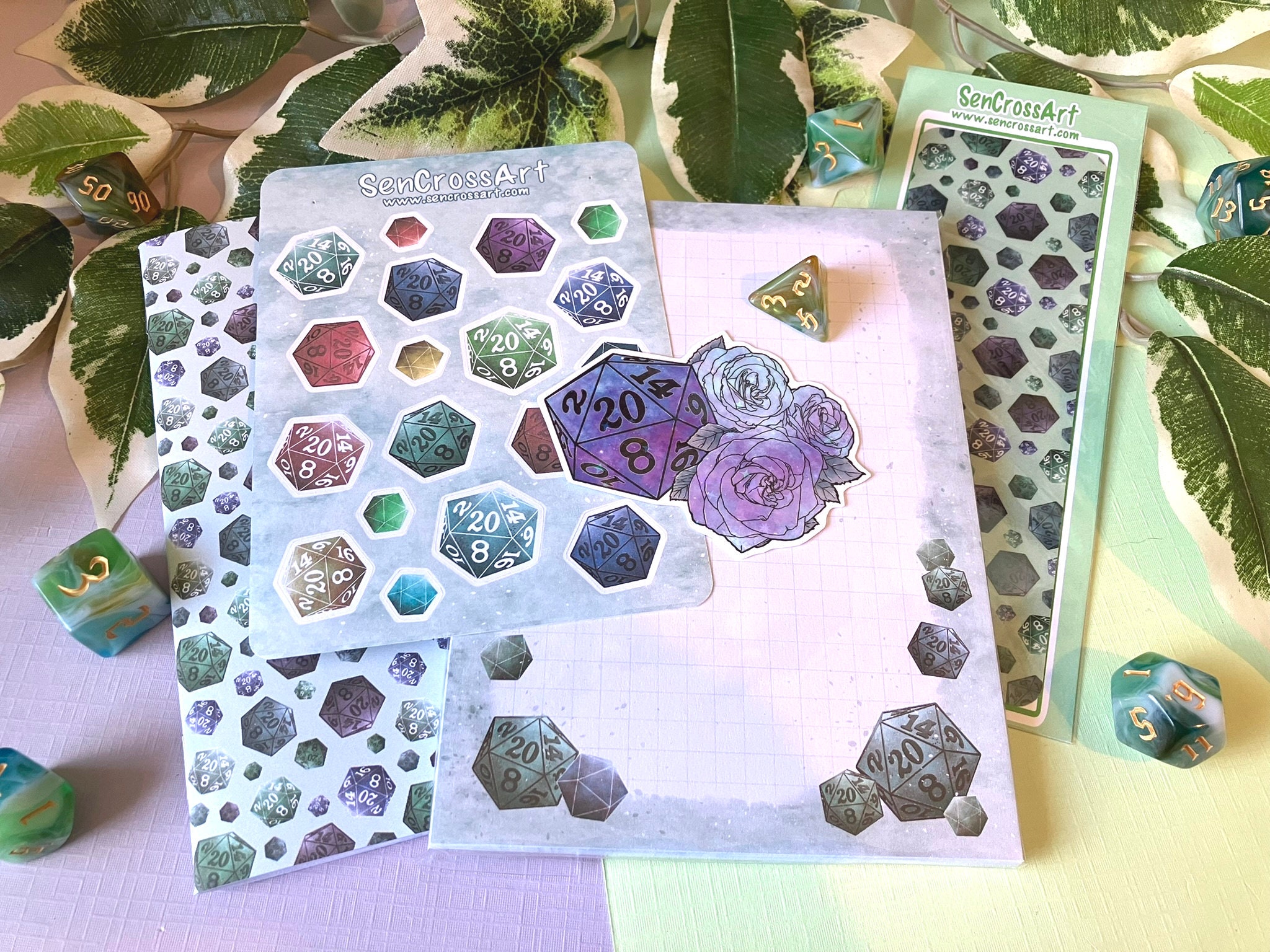 D20 Dice Stationery Bundle, A6 Memo Pad, A6 Notebook, Bookmark, Sticker ...
