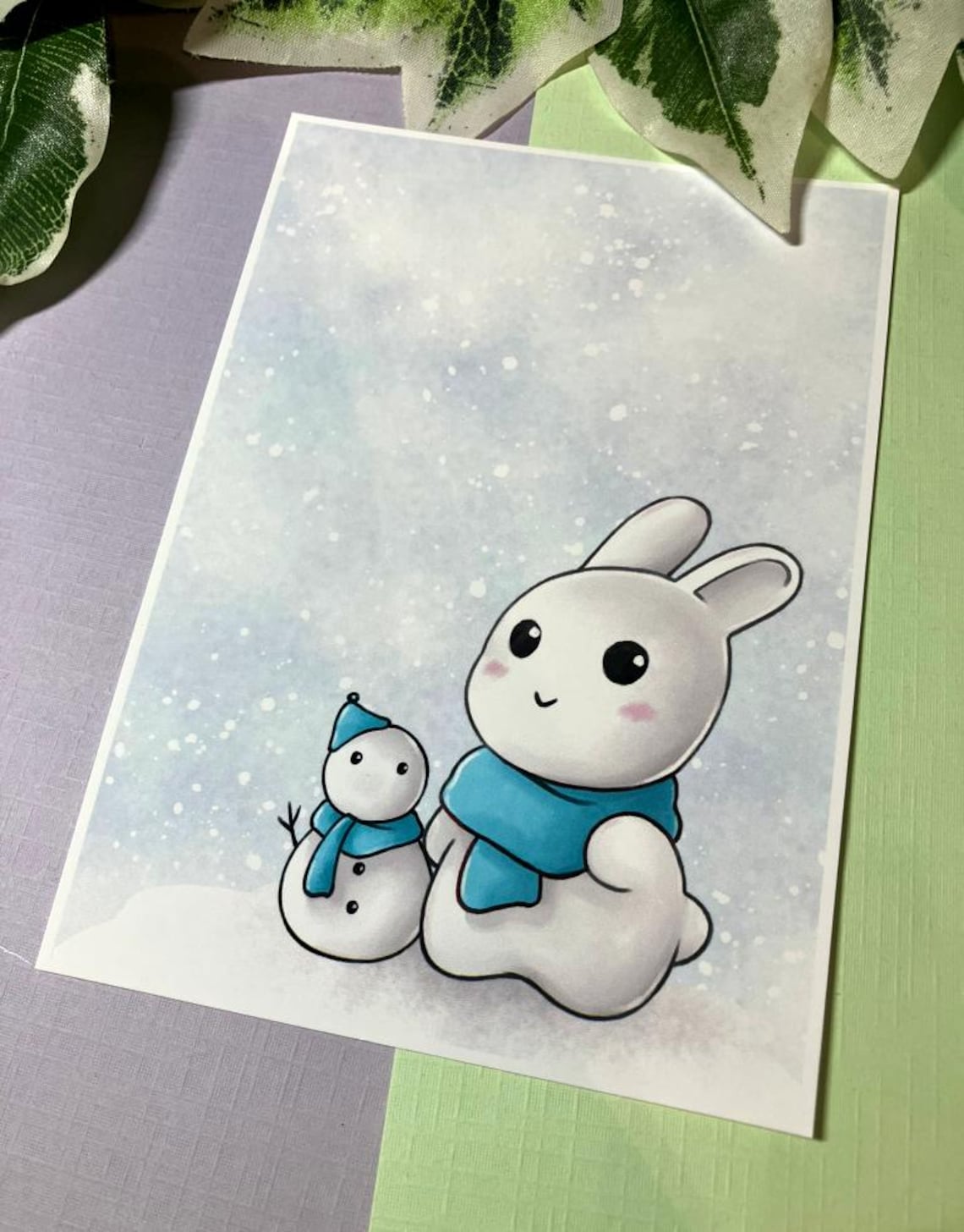 Cute Snow Bunny Art Print - Etsy