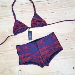 Bordeaux Red Tie Dye High Waisted Swimsuit, Cotton Lycra Bikini Set ...