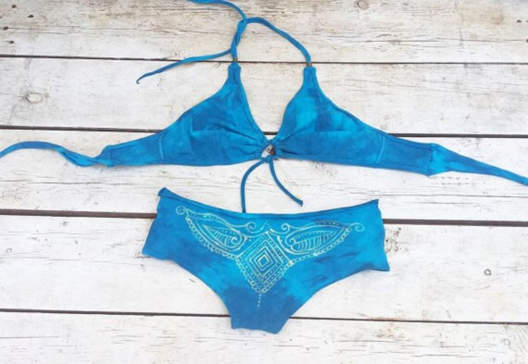 Two Piece Swimsuit, Sky Blue Bathing Suit, Light Blue Tie Dye Swimsuit ...