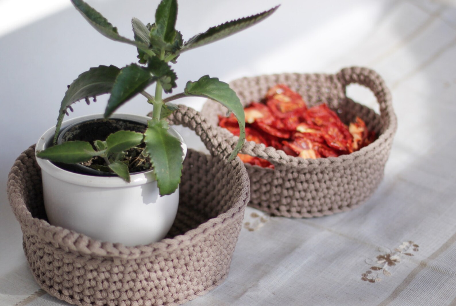 Set of 2 Crocheted Storage Basket Brown Basket Hand | Etsy