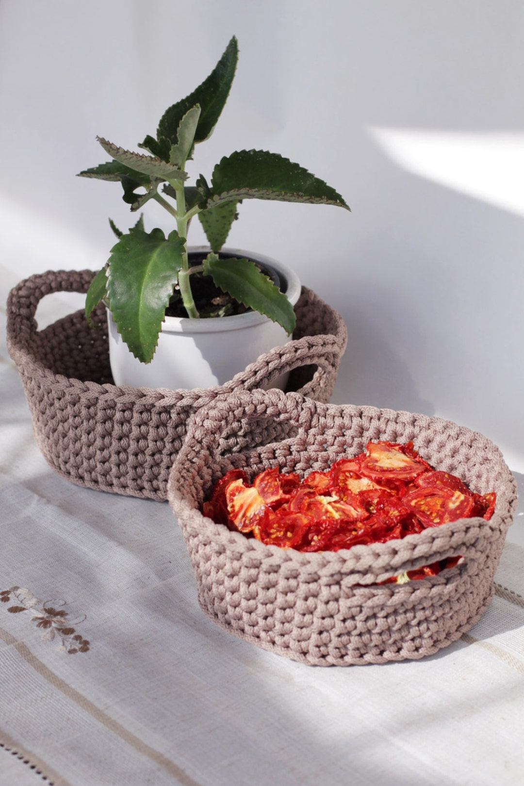Set of 2 Crocheted Storage Basket Brown Basket Hand - Etsy