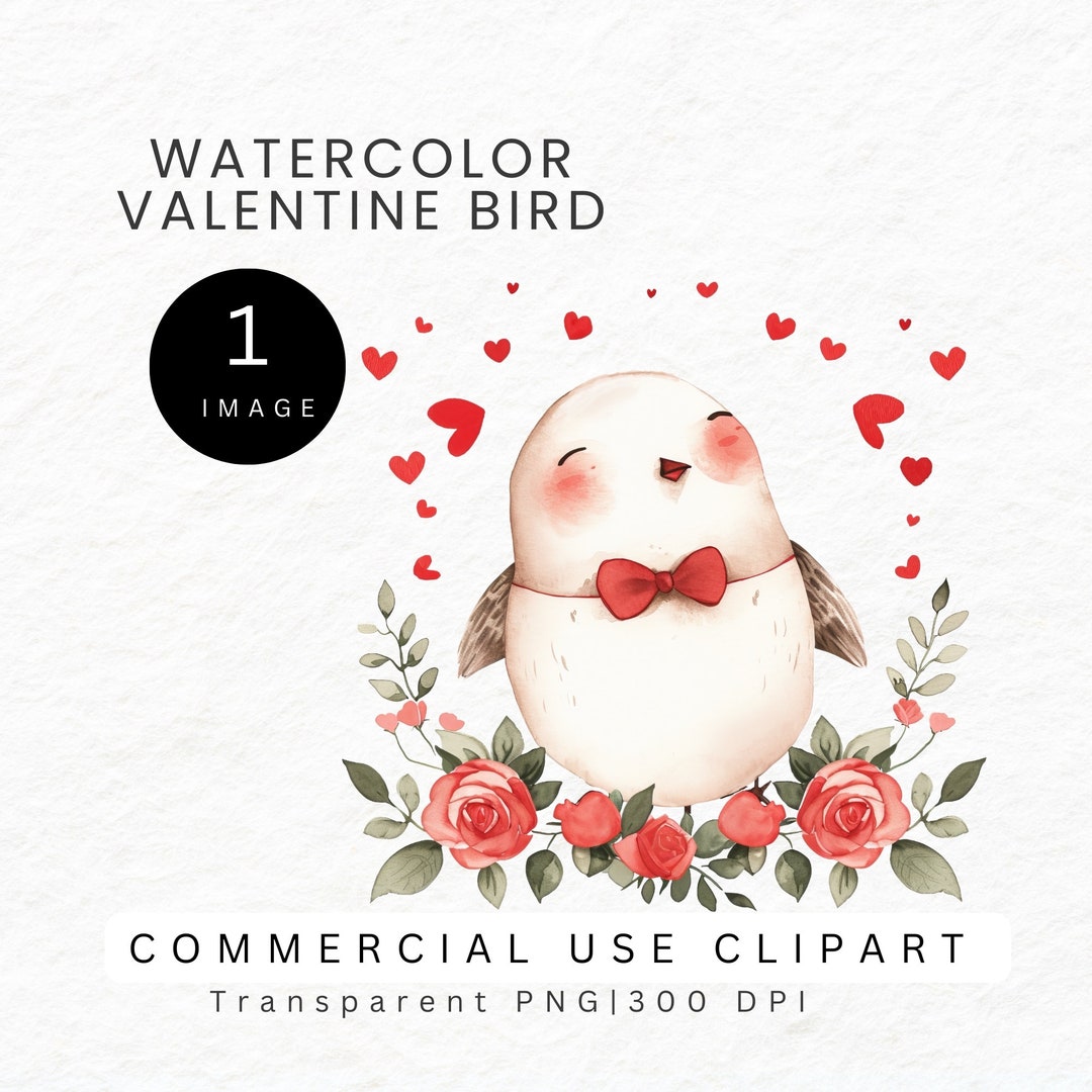 Watercolor Valentine Bird Clipart, Valentine's Day Bird Clipart, Bird ...