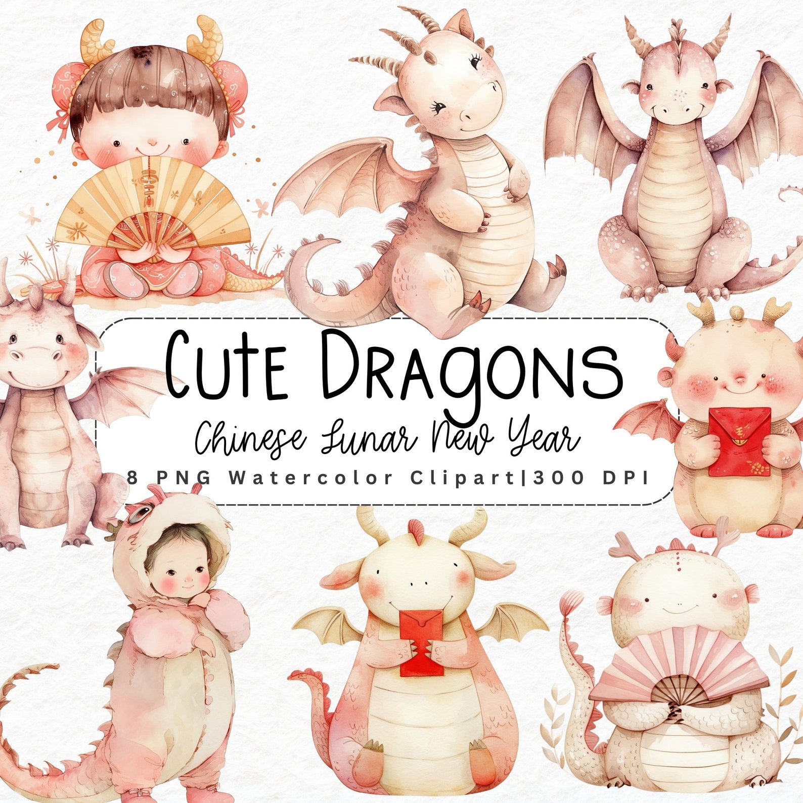 2024 Chinese New Year Clipart, Cute Dragon Clipart, Pink Dragon for New ...