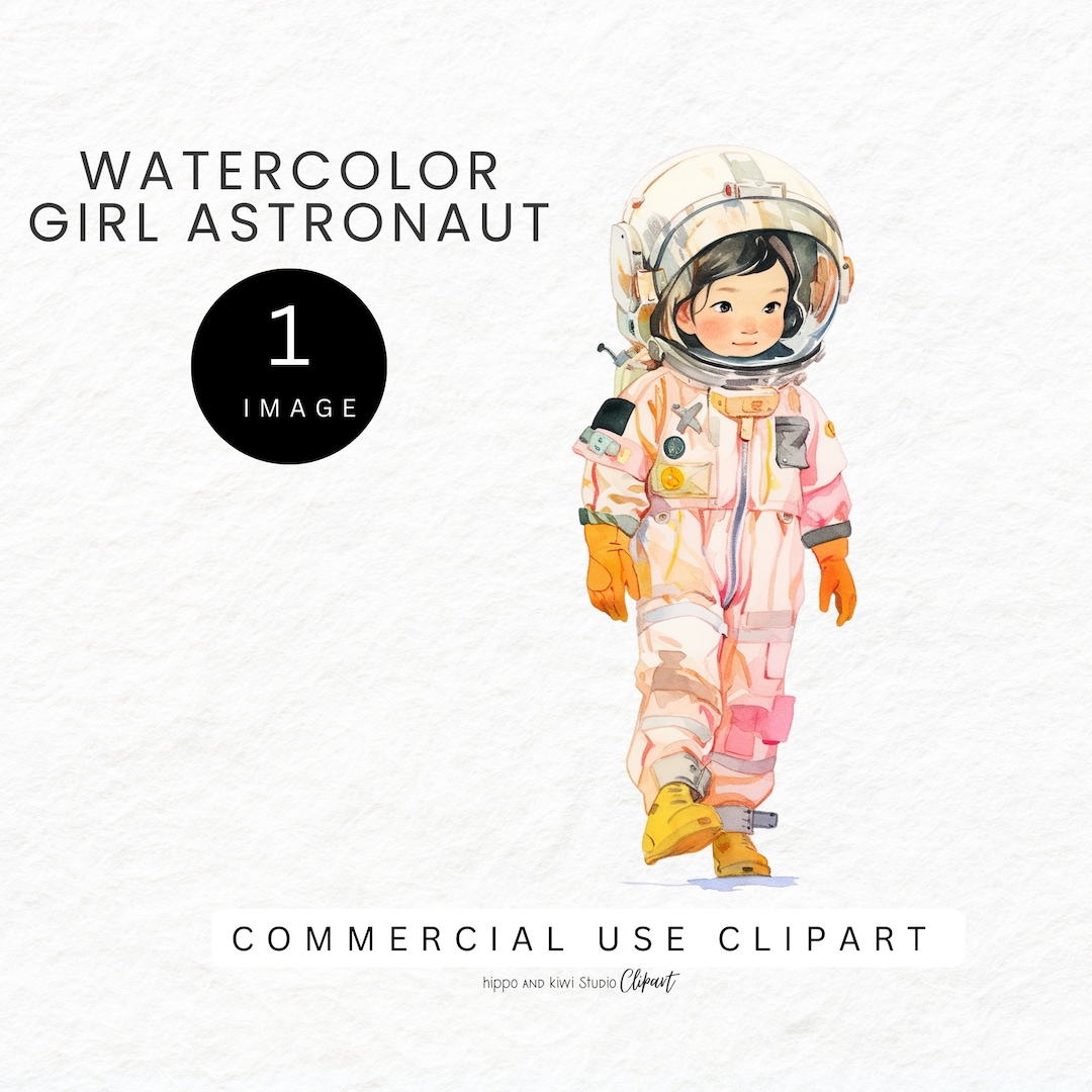 Watercolor Girl Astronaut Clipart, Outer Space Clipart, Asian Girl ...