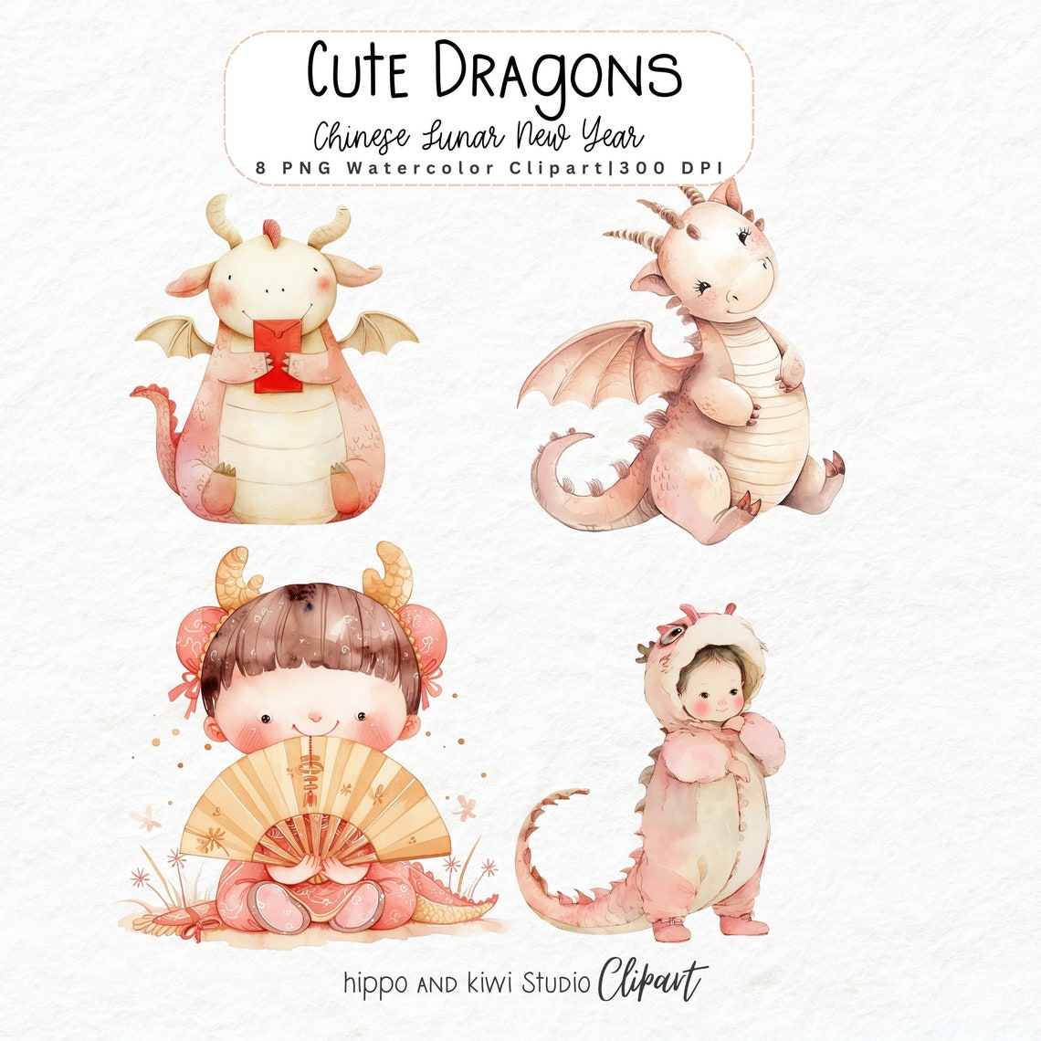 2024 Chinese New Year Clipart, Cute Dragon Clipart, Pink Dragon for New ...