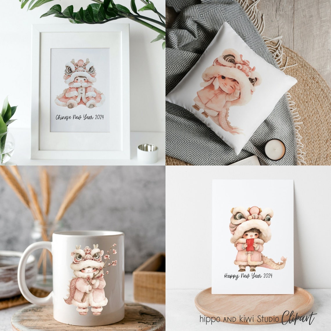 Chinese New Year Clipart, 2024 Chinese New Year, Pink Lion Dance ...