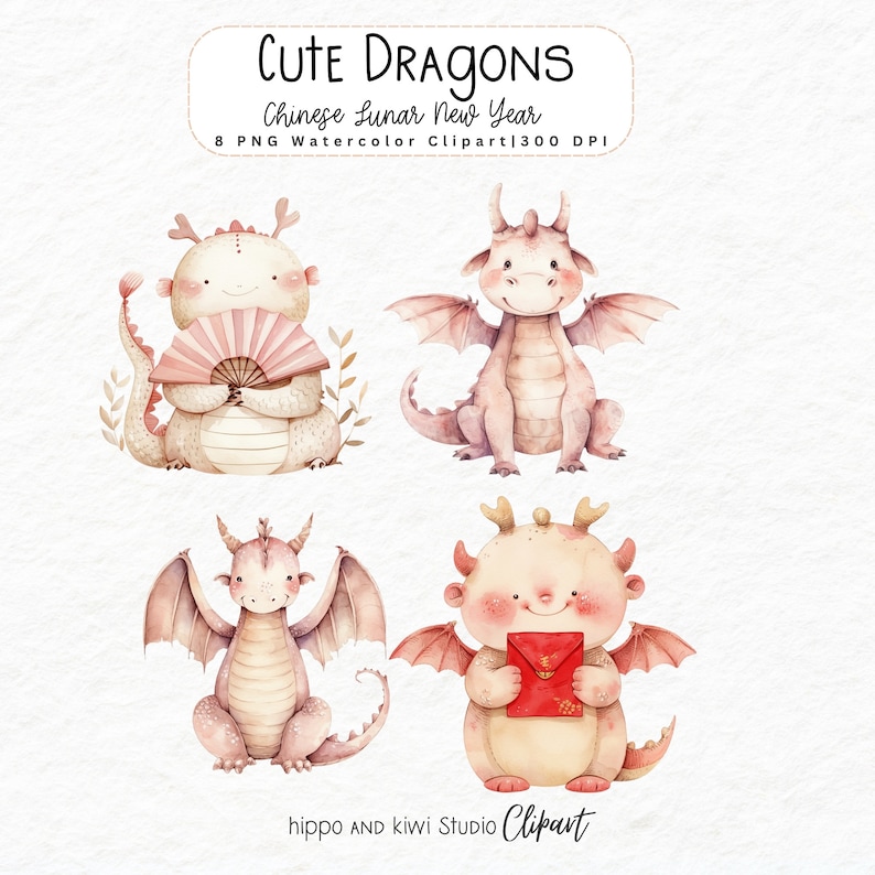 2024 Chinese New Year Clipart, Cute Dragon Clipart, Pink Dragon for New ...