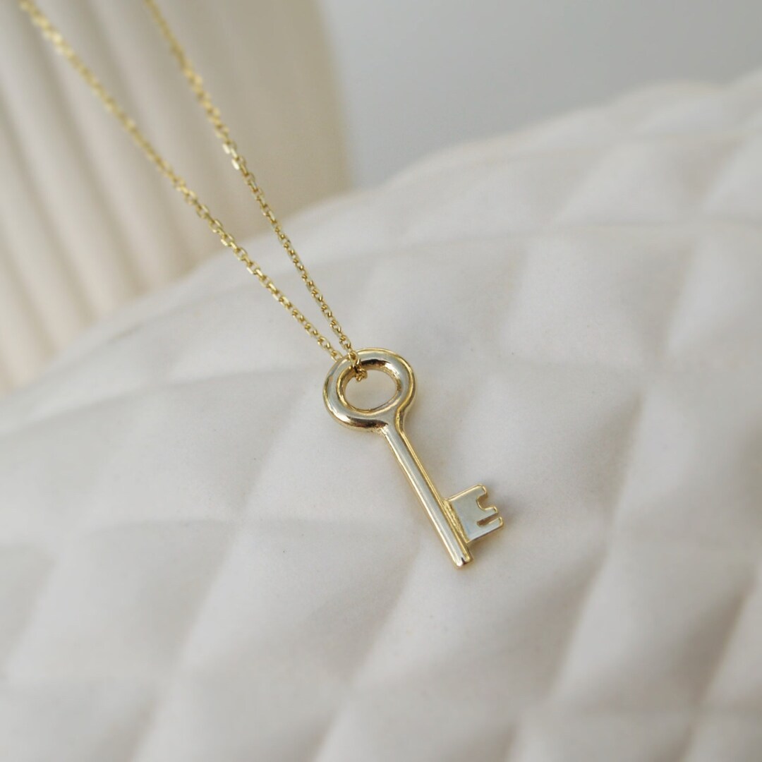 9ct Solid Yellow Gold Small and Dainty Key Charm Pendant and Chain - Etsy