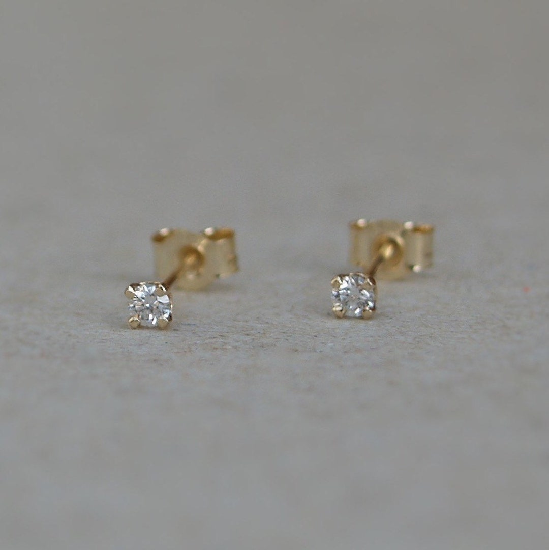9ct Yellow Gold Tiny 2.mm Diamond Claw Set Stud Earrings - Etsy