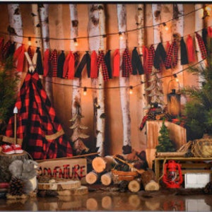 Christmas Backdrop Camping Rustic Theme Party Backdrop for Photography ...
