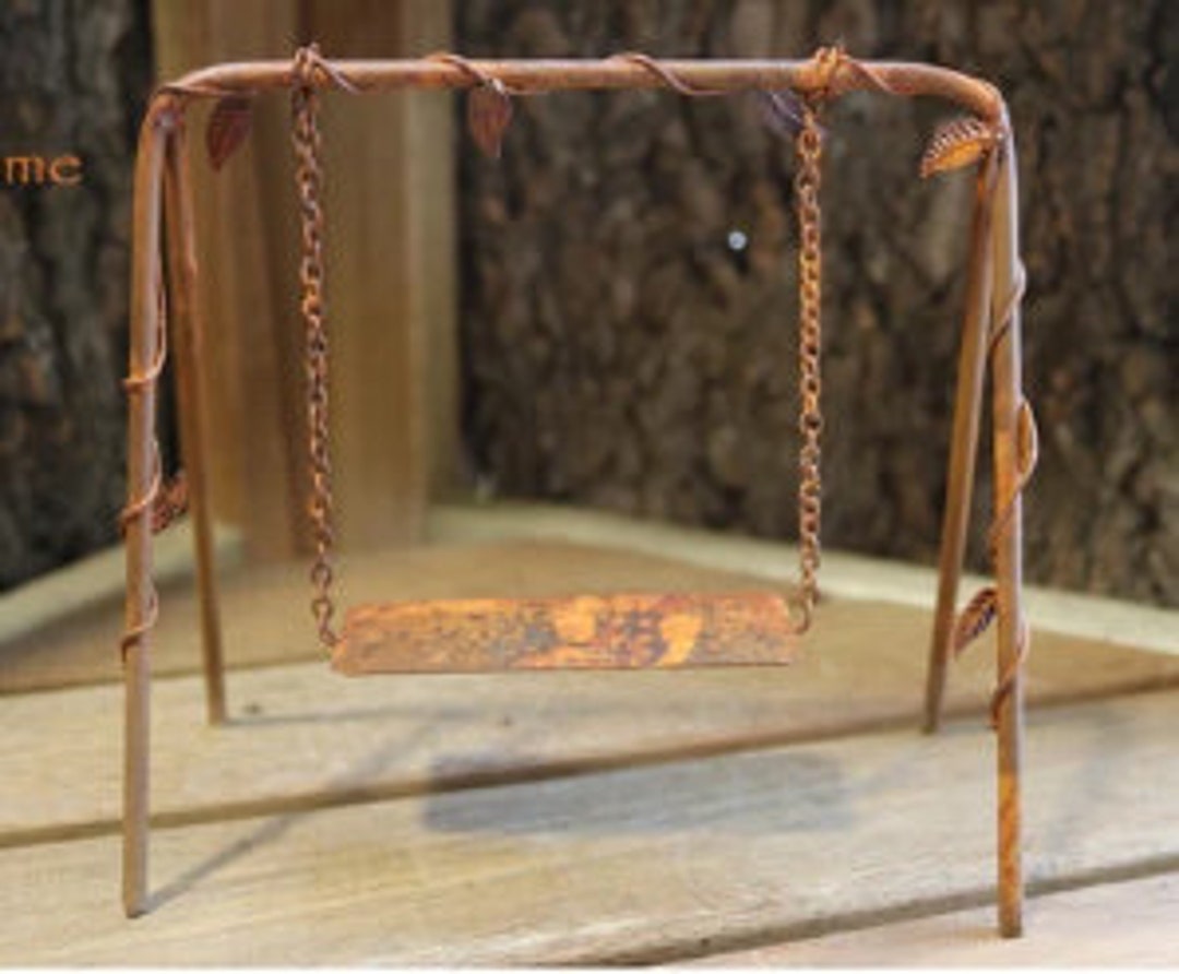 Fairy Garden Rustic Metal Swing Set for Diorama, Terrarium, Dollhouse ...