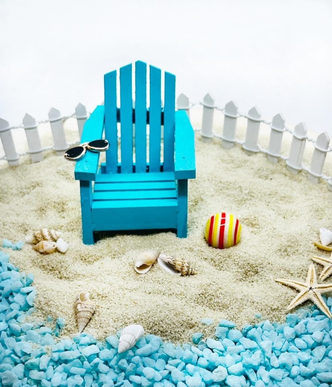 Miniature Beach Scene: Adirondack Chair, Dollhouse Fairy Garden Decor ...